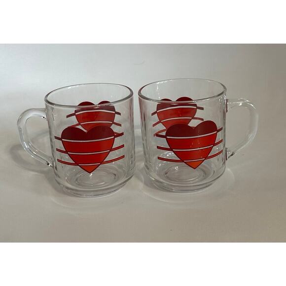 Luminarc | Dining | Set Of Vintage Luminarc Heart Glass Mugs | Poshmark